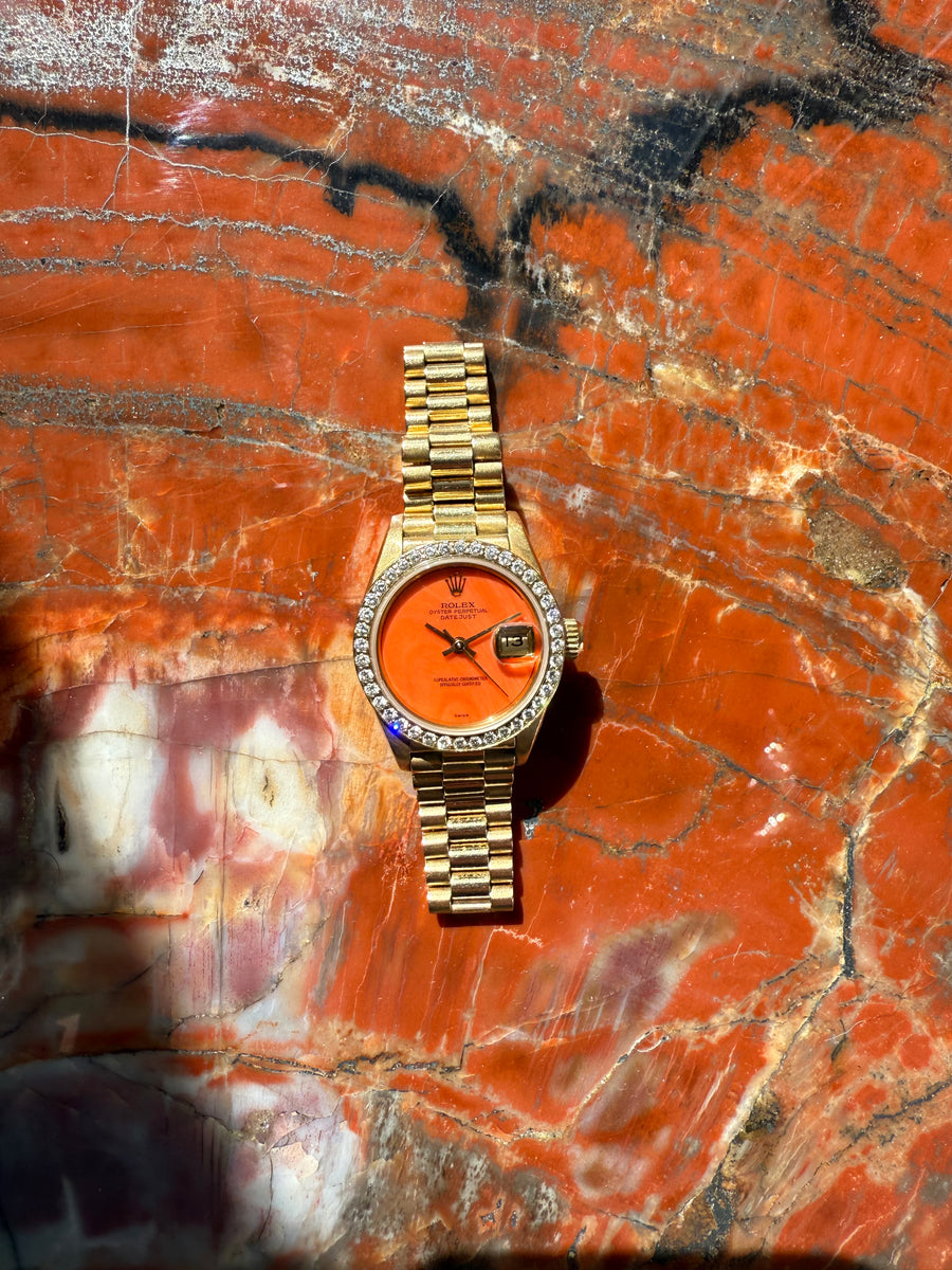 Rolex 18K Yellow Gold Coral Datejust Watch | Veralet